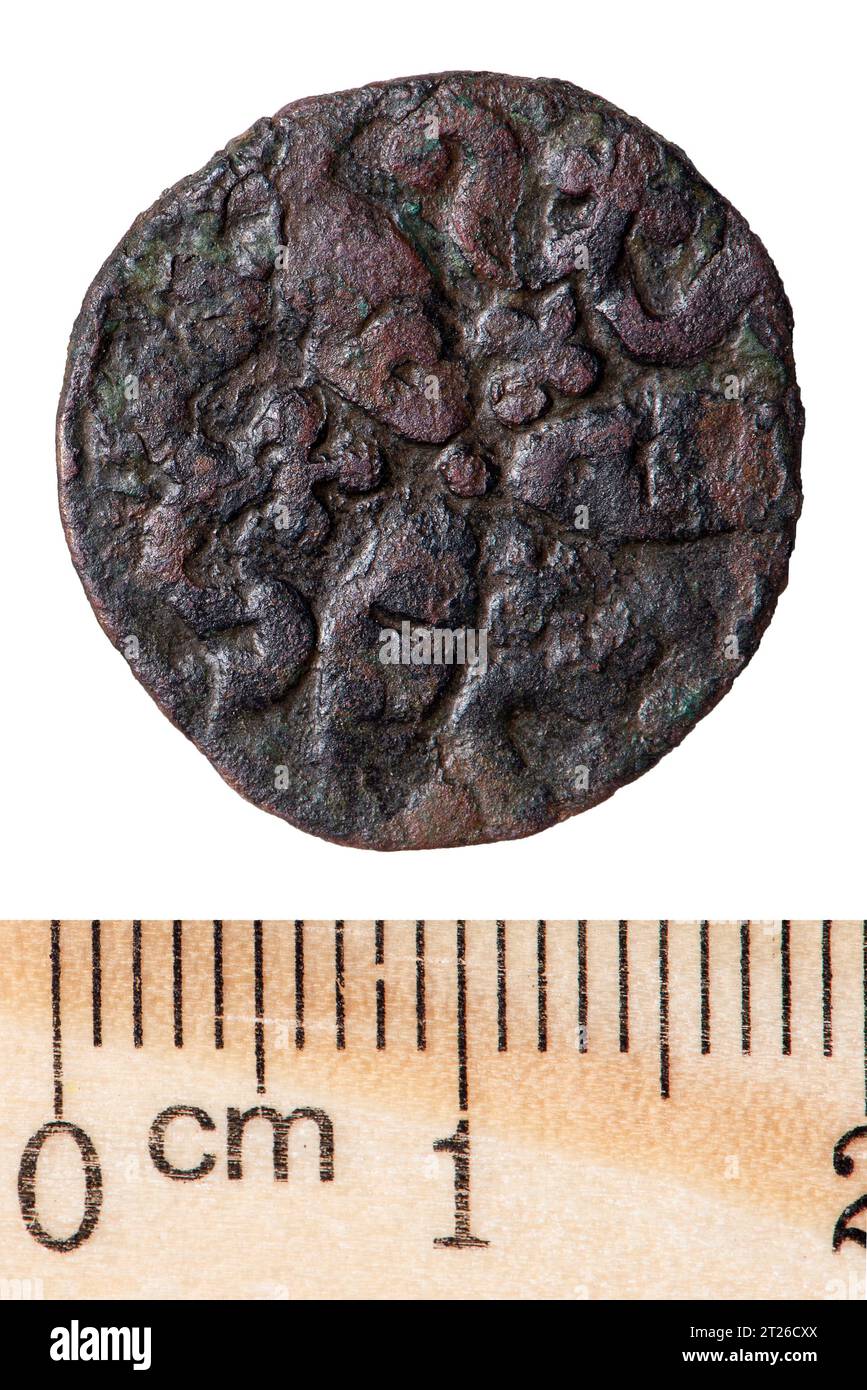 Ancient copper coin Arabic. Khwarezm. Reverse. Isolated on white Stock ...