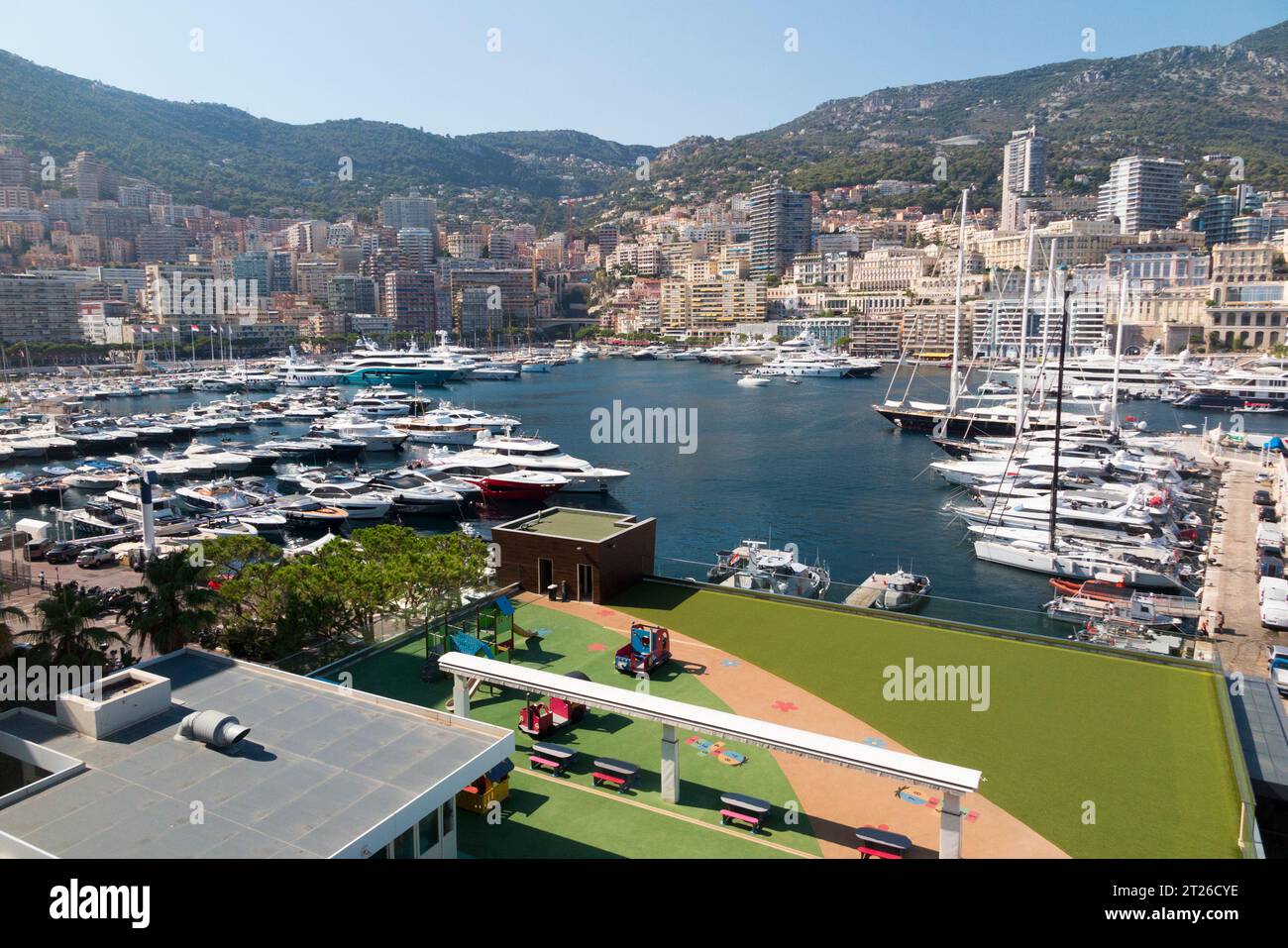 Looking across Monaco's Port Hercule harbour towards Monte-Carlo, with ...