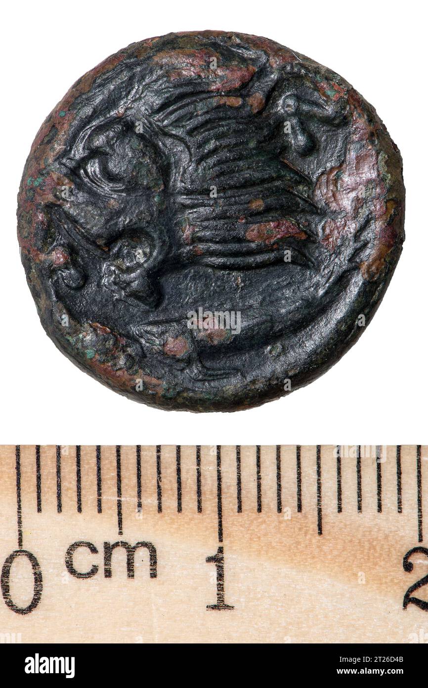 Ancient copper coin of the Bosporus Kingdom of Panticapaeum. Reverse ...