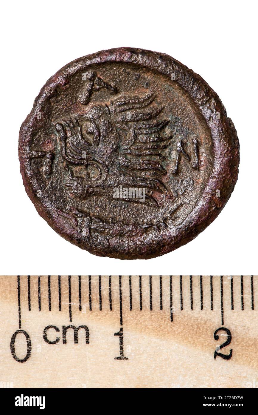 Antique copper coin of the Bosporus Kingdom of Panticapaeum. Reverse ...