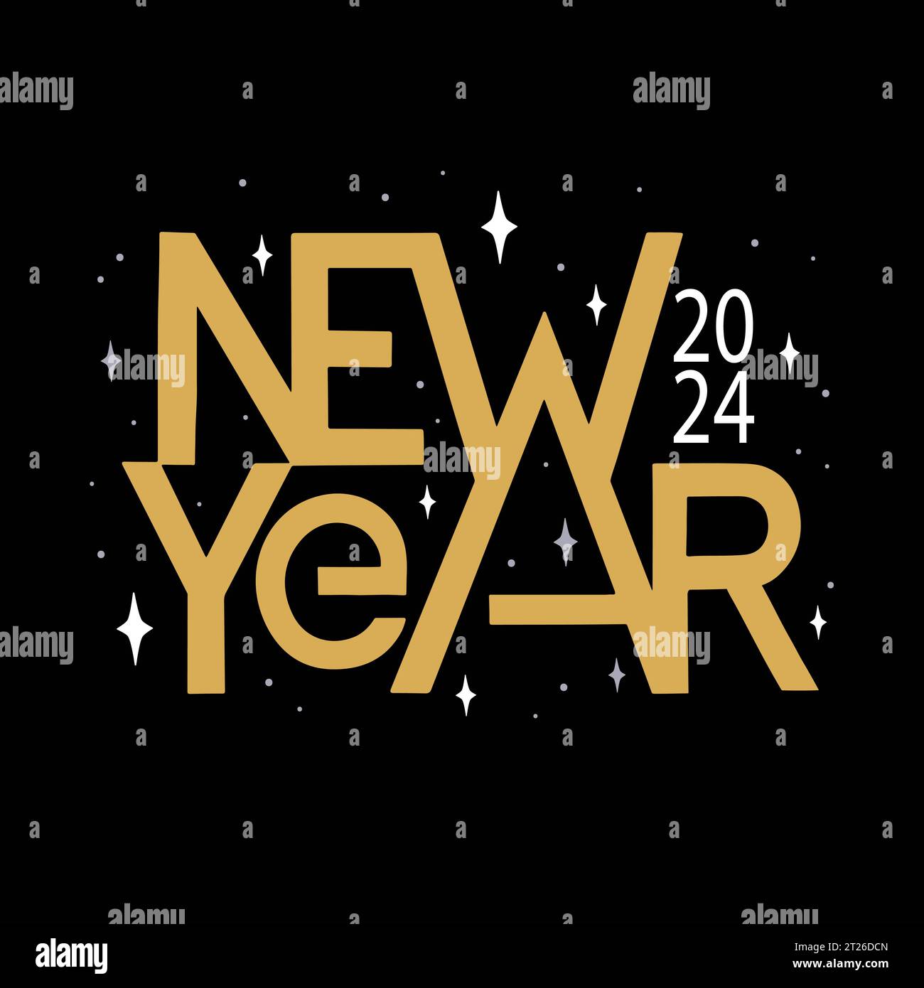 New Year 2024 lettering on black background. Hand drawn typography ...
