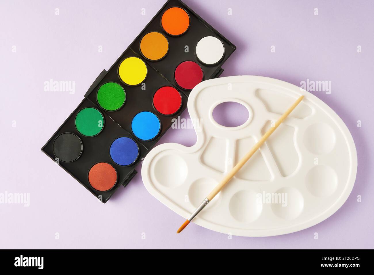 New rainbow dry watercolors set, palette and brush. Painting, drawing ...