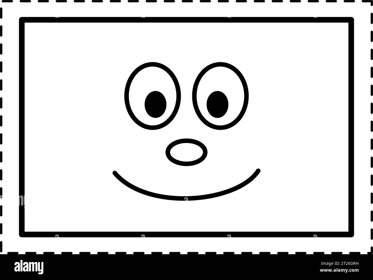 Rectangle Kawaii 2d Shape Black Line Cartoon Drawing Sticker With