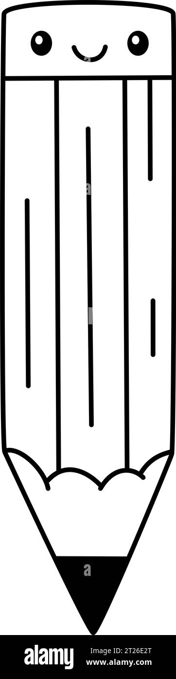 Pencil - Flat Single Black Line Cute Cartoon Stationery Outline Symbol ...