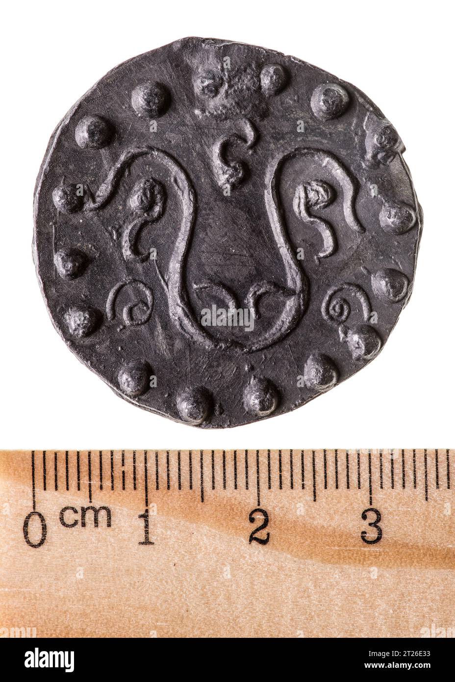 An ancient Siamese coin depicting a seahorses. Reverse. Isolated on ...