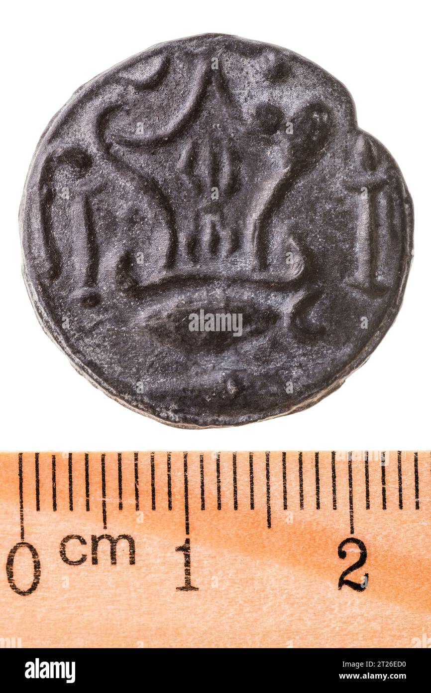 Ancient coin of the kingdom of Funan. Obverse. Isolated on white Stock ...