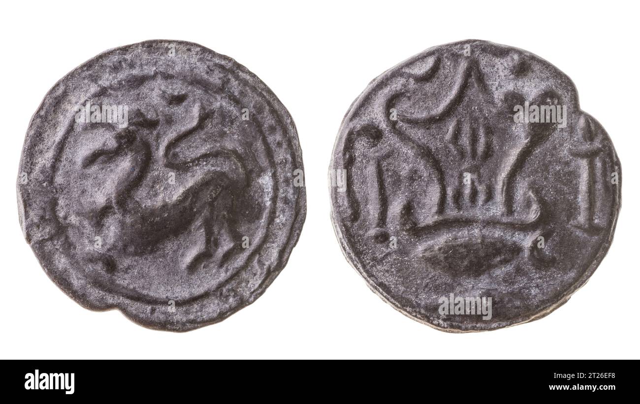 Ancient coin of the kingdom of Funan.. Isolated on white Stock Photo ...