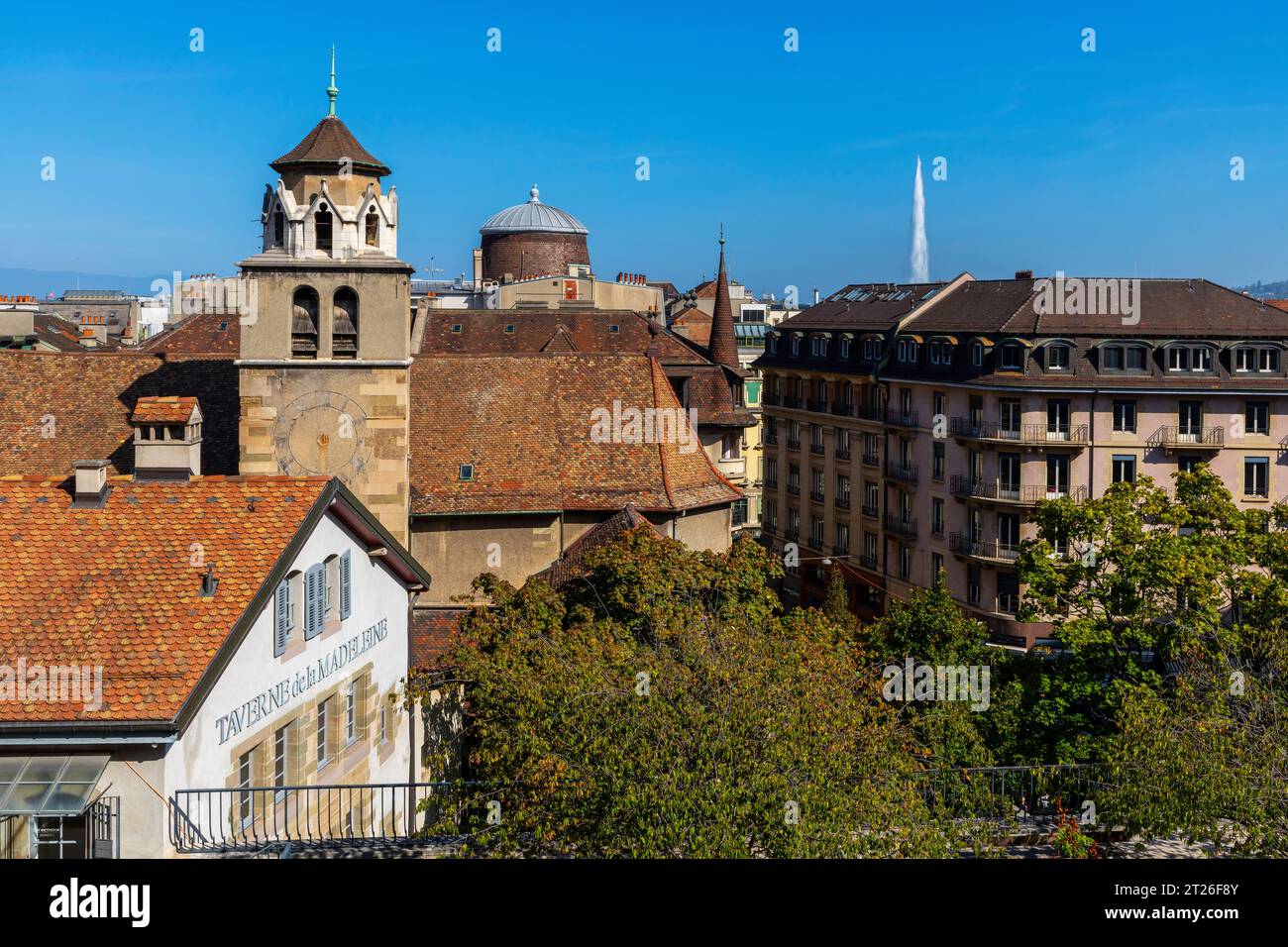 Elevated view of Genava old town, Canton of Geneva, Switzerland Stock ...