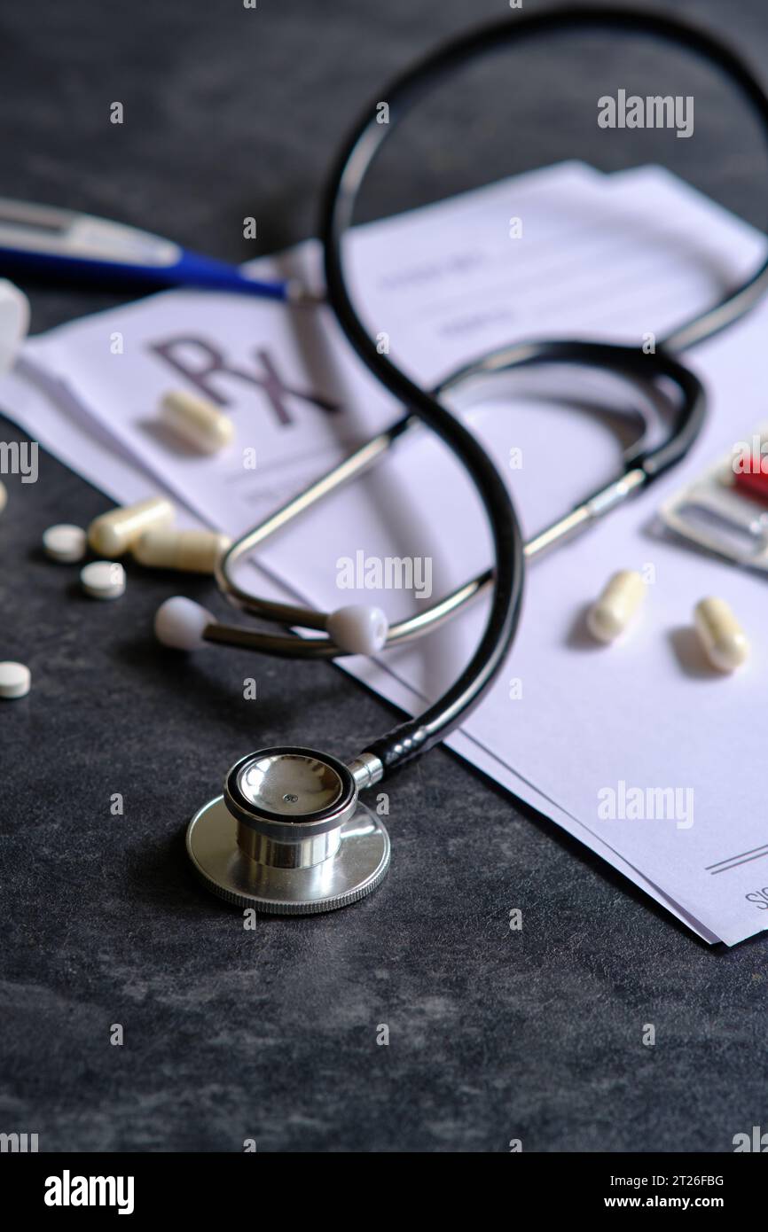 medical stethoscope on a dark background Stock Photo - Alamy