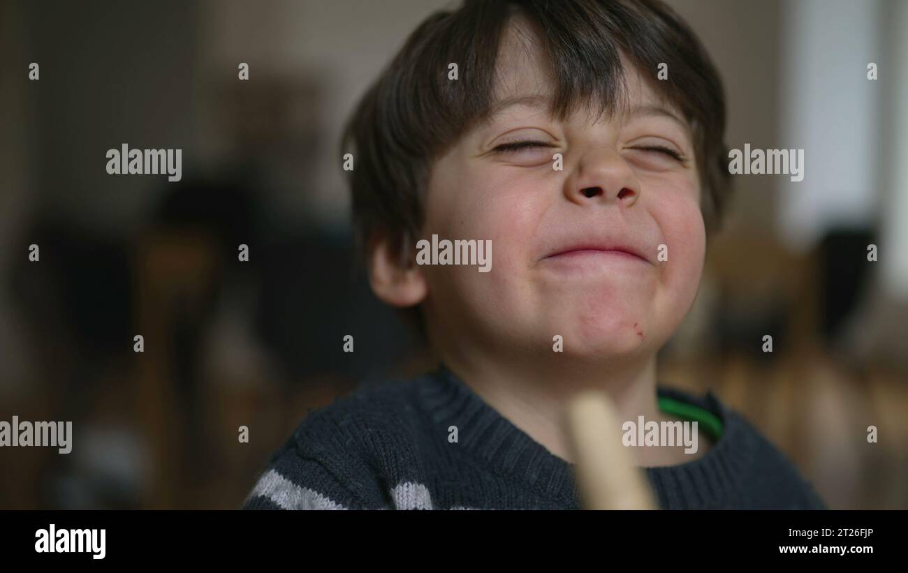 Happy little boy smiling, close-up face of 4 year old child portrait ...