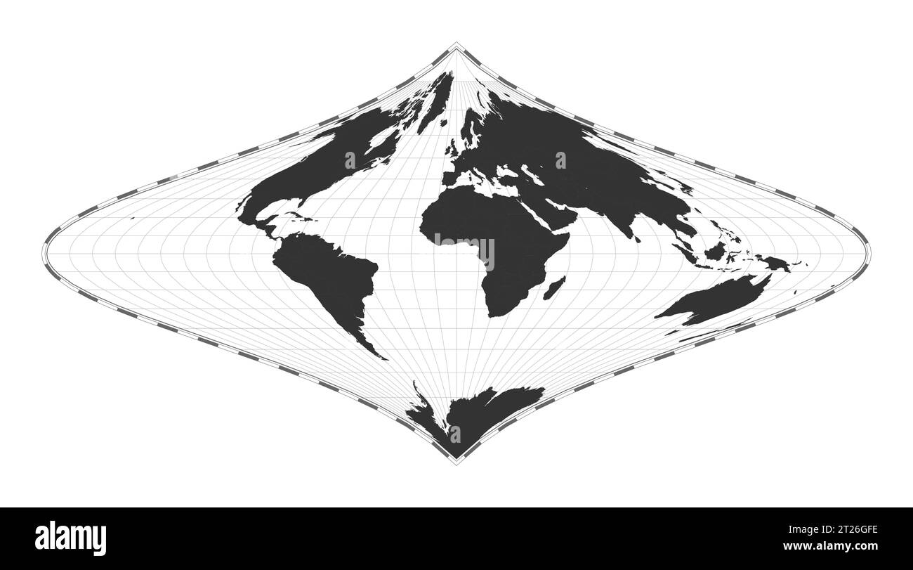 Vector world map. Foucault's stereographic equivalent projection. Plain ...