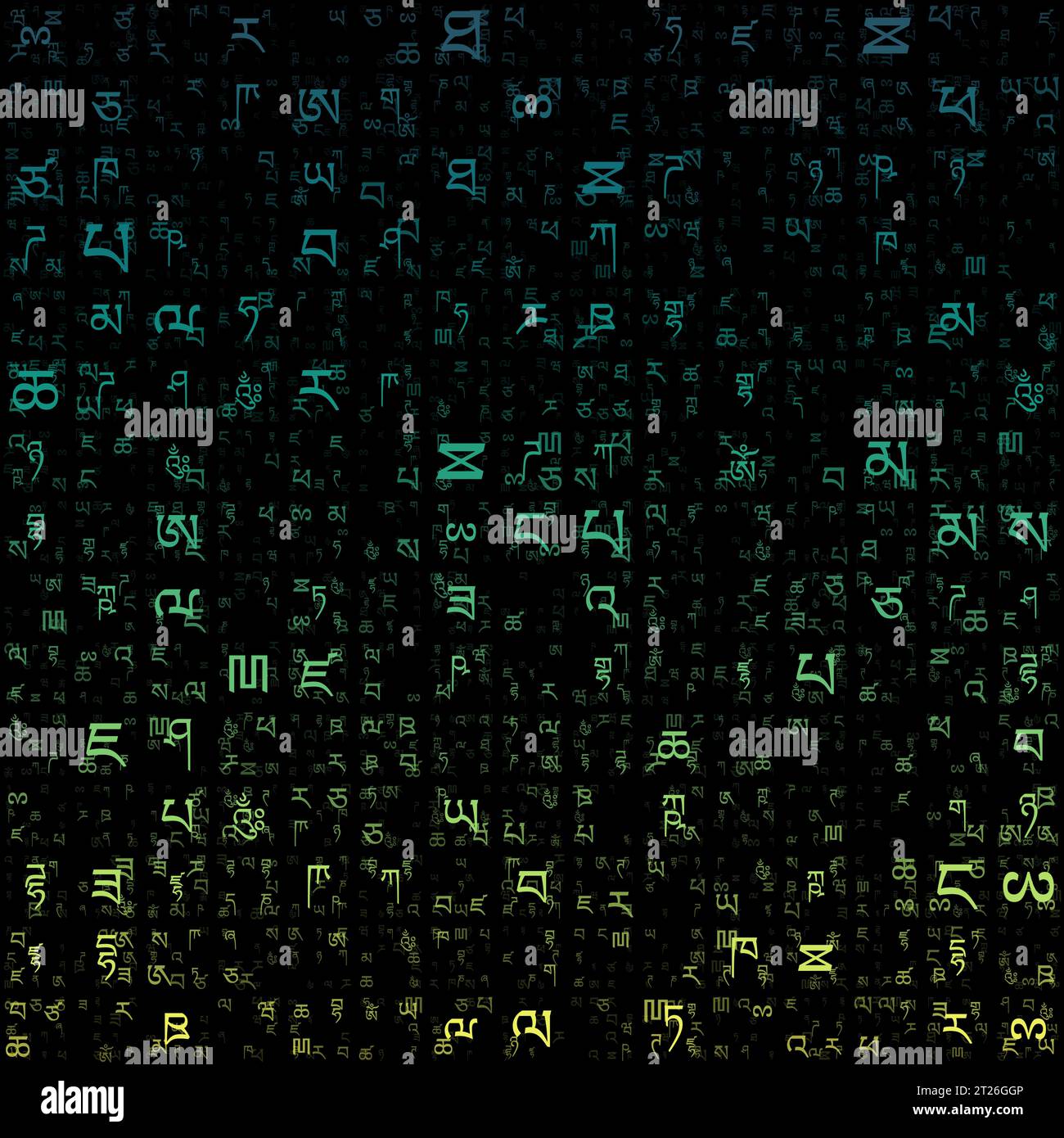 Abstract matrix background. Random letters of the Tibetan alphabet ...