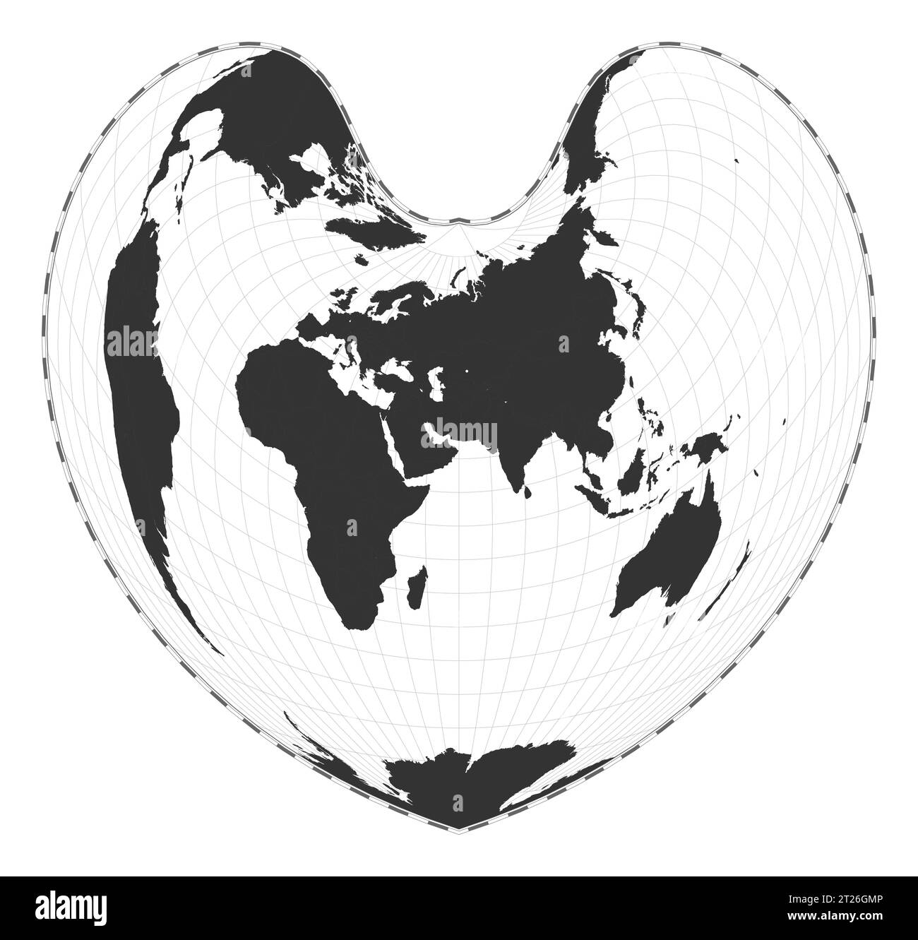 Vector world map. Bonne pseudoconical equal-area projection. Plain ...
