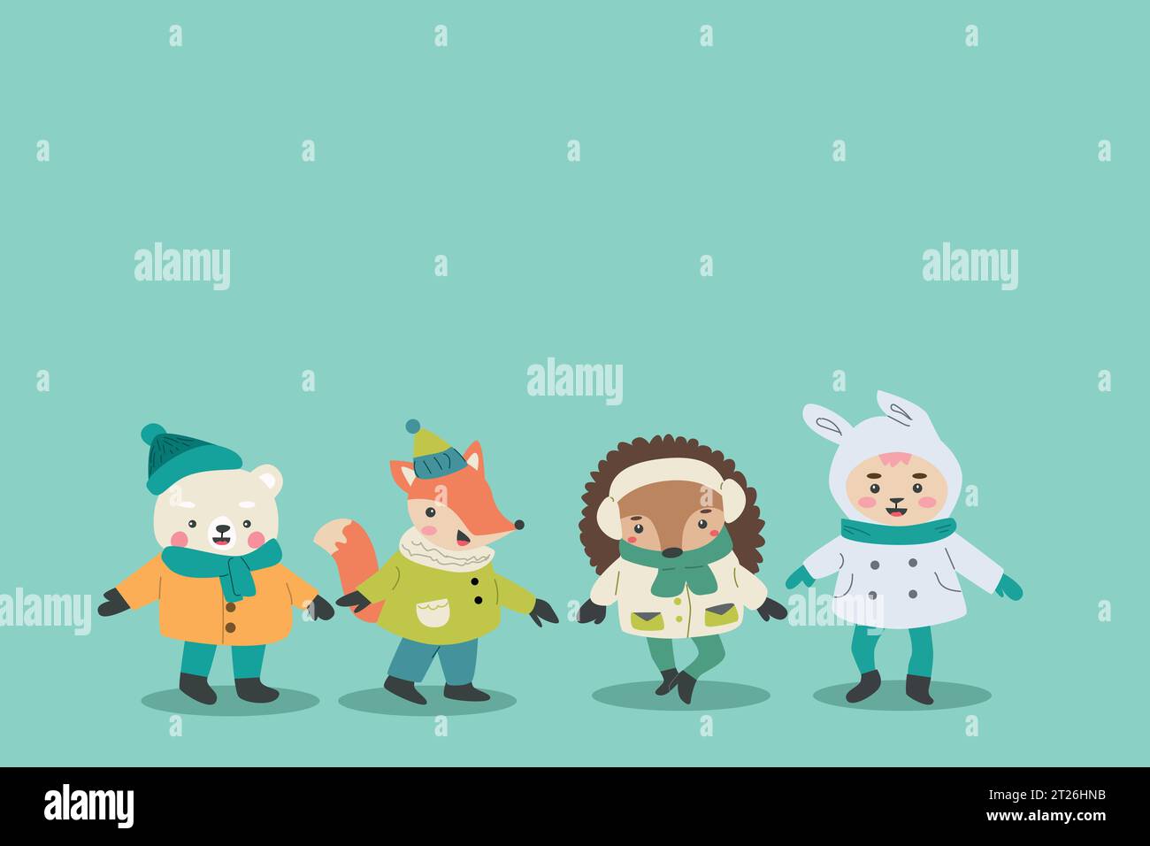 winter background with cartoon cute wild animals Stock Vector Image ...