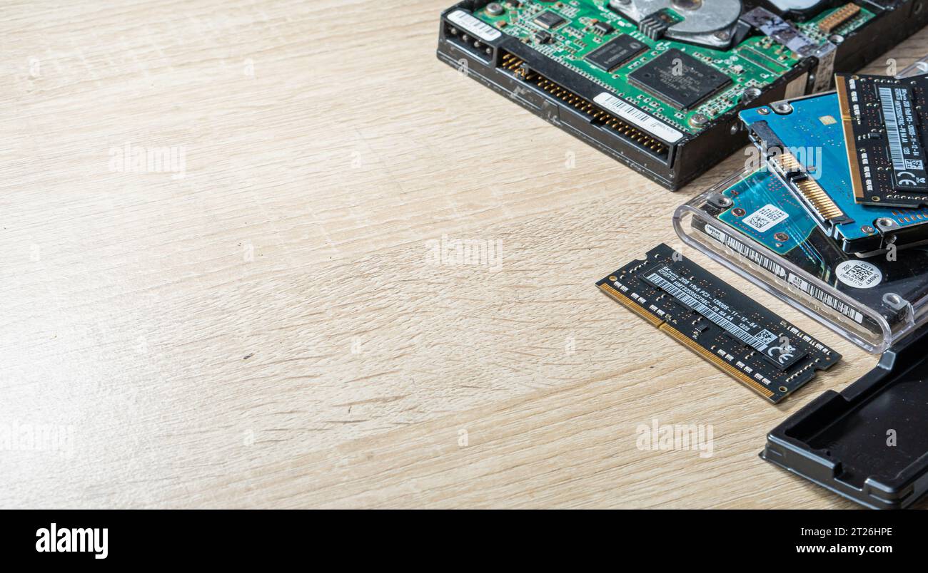 cyber data attack concept : broken laptop ,crash motherboard ,memory ...