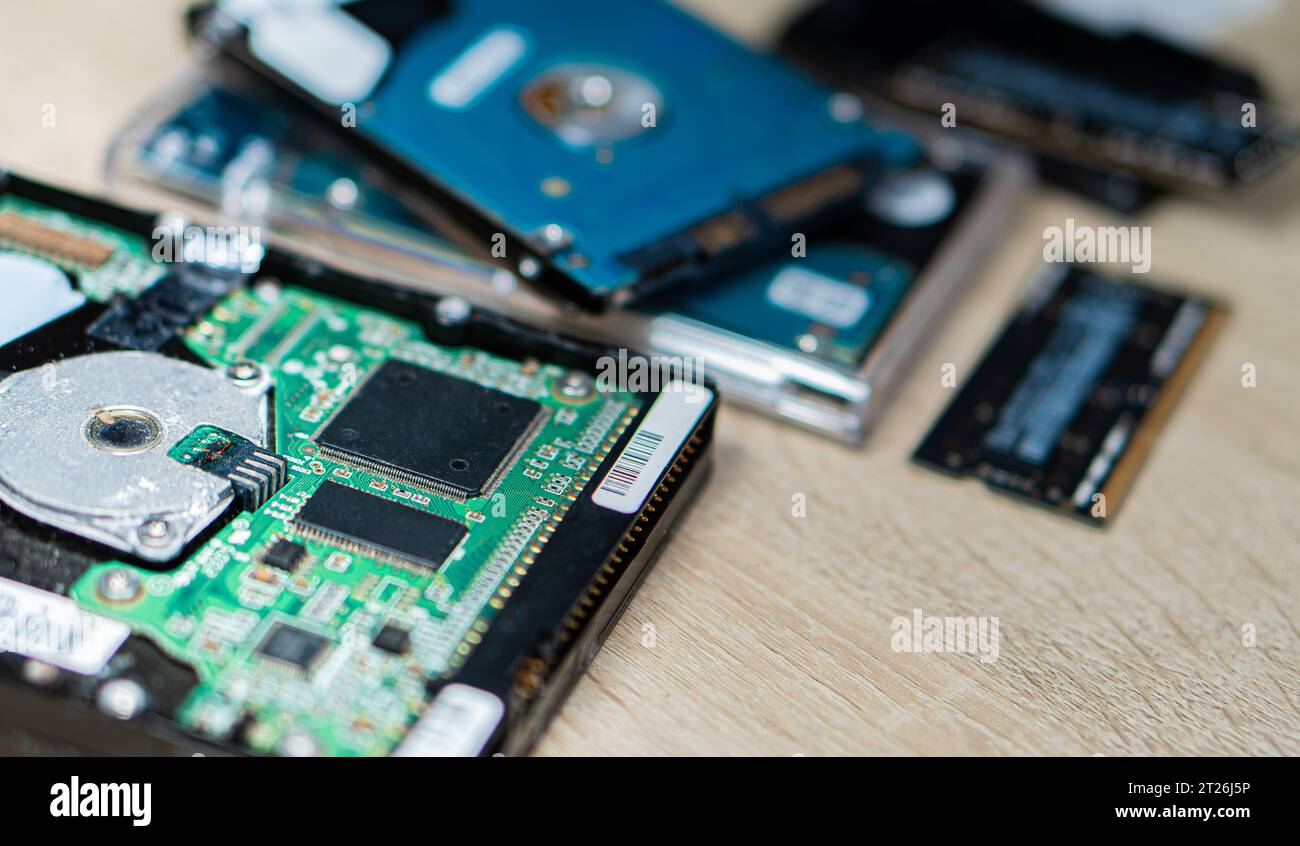 cyber data attack concept : broken laptop ,crash motherboard ,memory ...