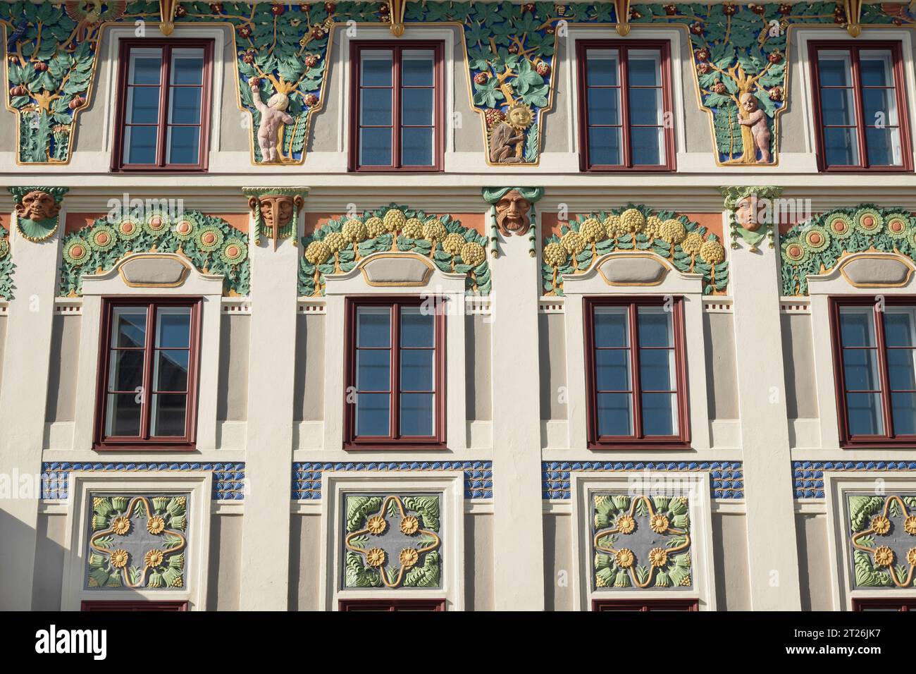 Austria, Tyrol, Innsbruck, colourful Art Nouveau townhouse facade Stock ...
