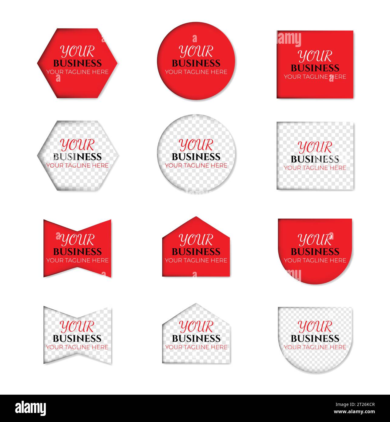 Red and transparent badges with different shapes banner art vector ...