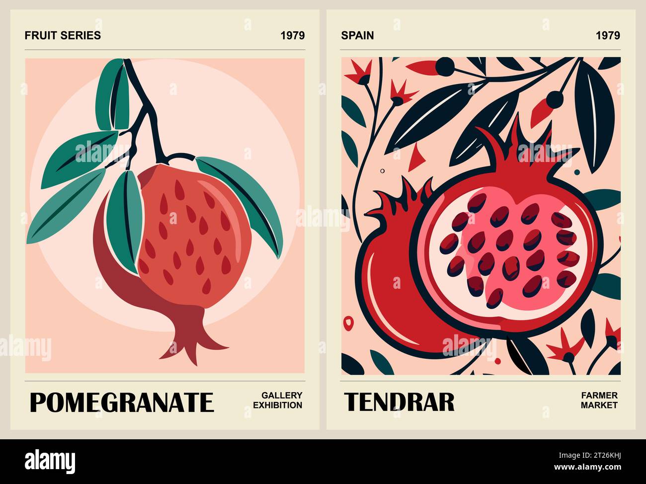 Pomegranate wall art, Fruit Market retro poster Stock Vector Image ...