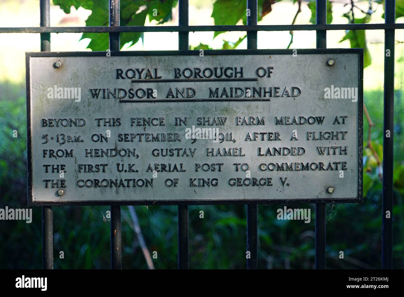 Plaque on Windsor's Long Walk commemorating the first UK airmail ...