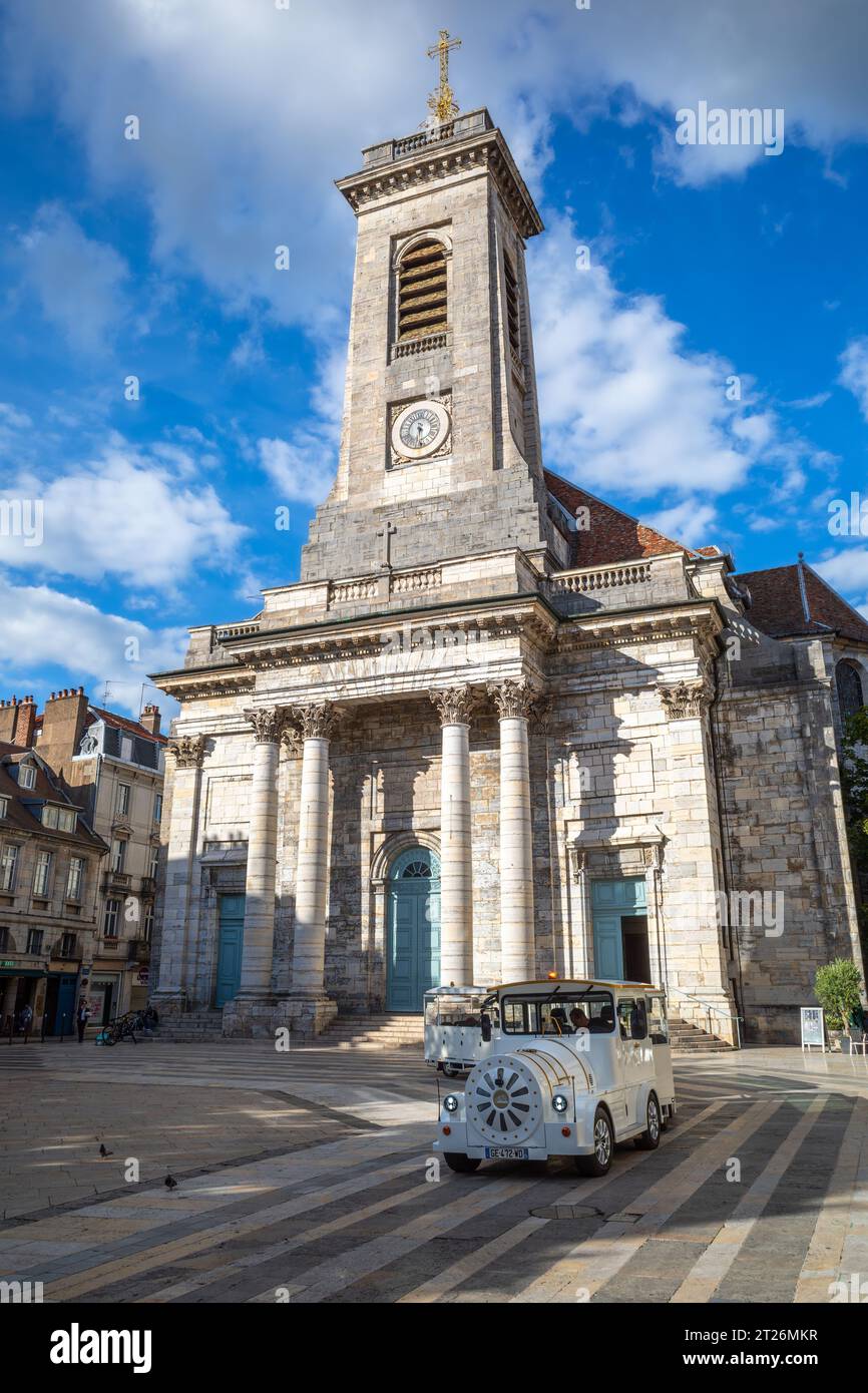 Besancon, France - August 7, 2023: White tourist train in front of the ...