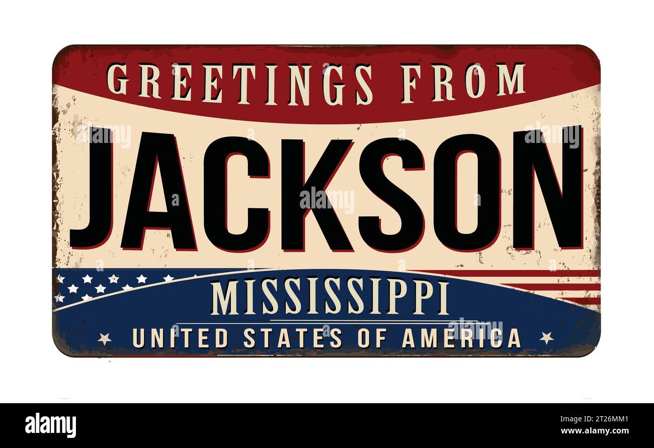 Greetings from Jackson vintage rusty metal sign on a white background ...