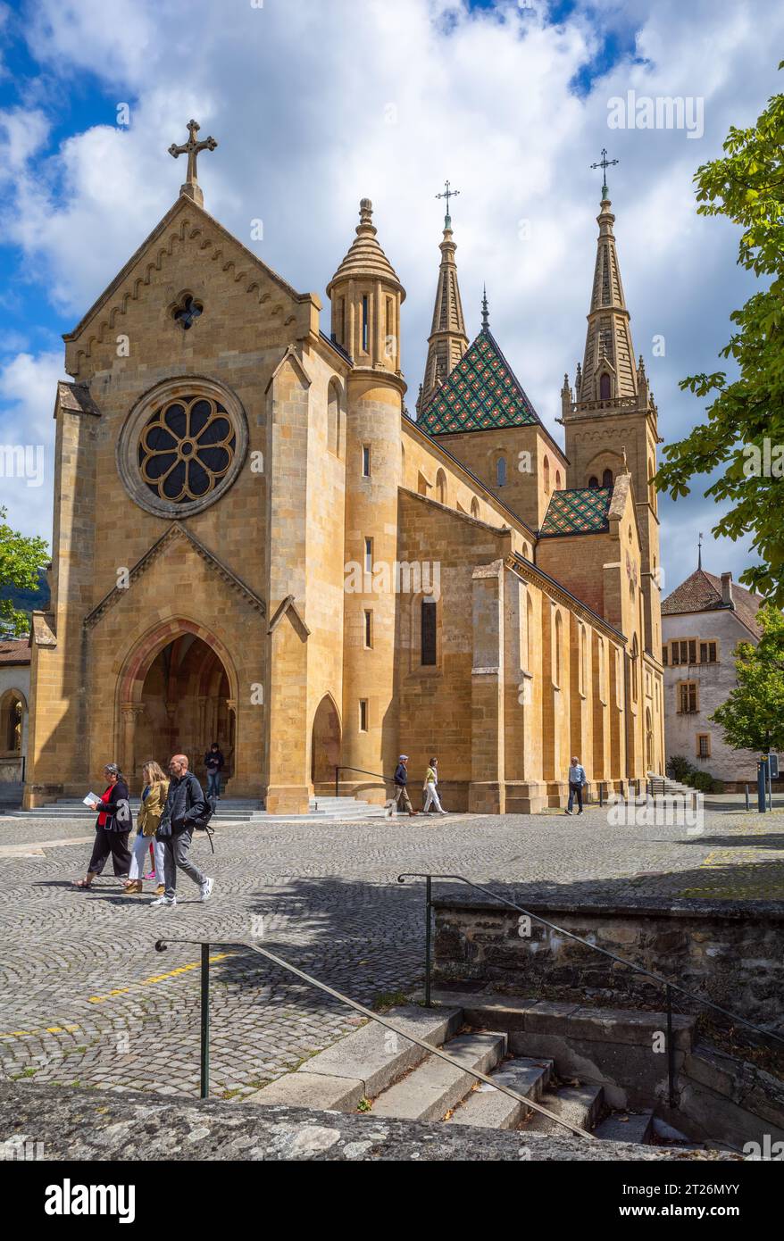 Neuchatel, Switzerland - August 7, 2023: The collegiate church in ...