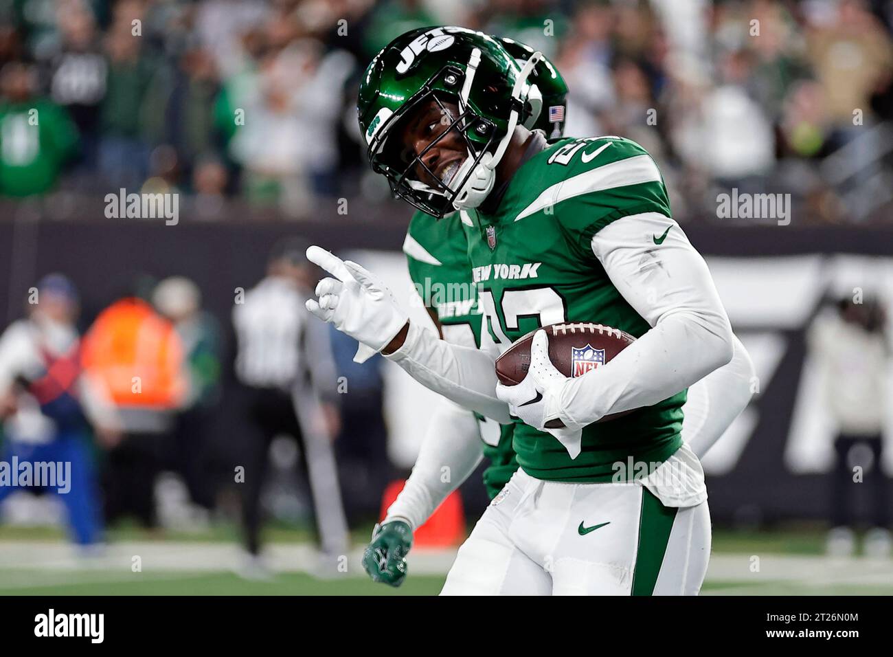 New York Jets safety Tony Adams (22) reacts after an interception ...