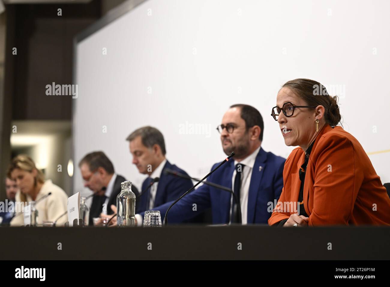 L-R, Interior Minister Annelies Verlinden, Brussels region Minister ...