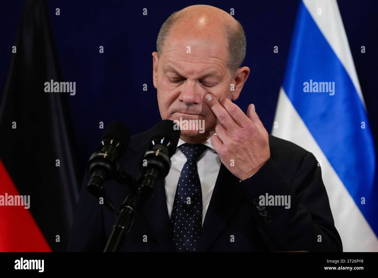 German Chancellor Olaf Scholz, speaks to the media during a joint press ...