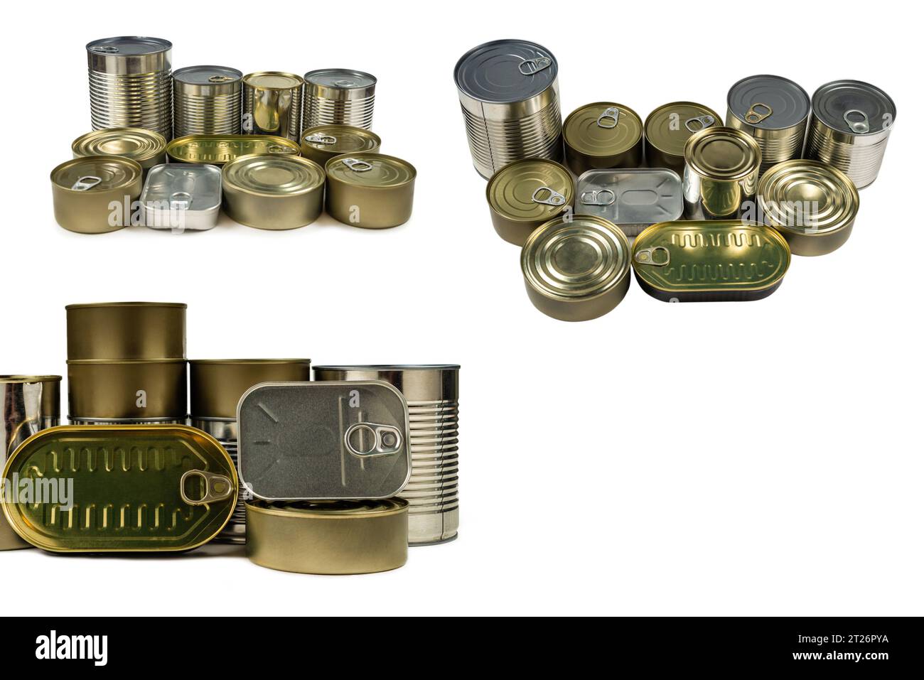 Mix of cans isolated on white background. Copy space Stock Photo - Alamy