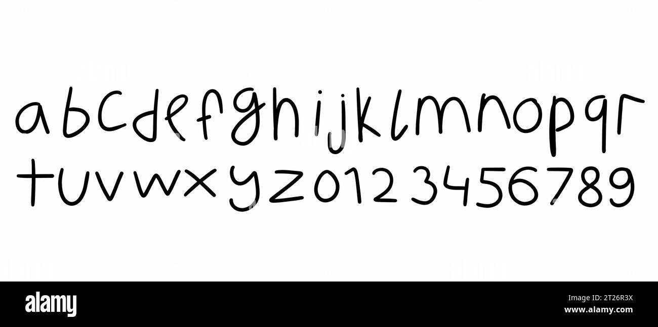 Scribble black english latin abc alphabet font A to Z and digits 0 to 9 ...