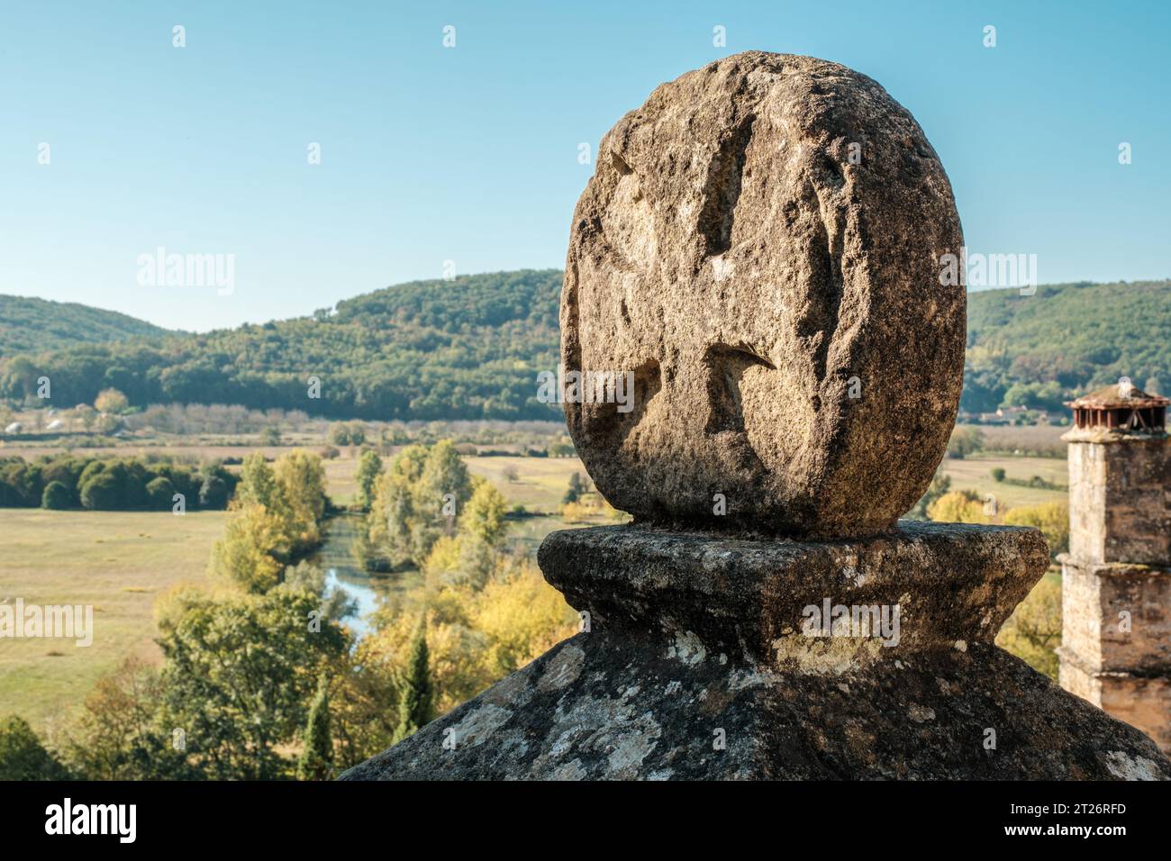 The Occitan cross in the Cafourche'square in Beynac-et-Cazenac in the ...
