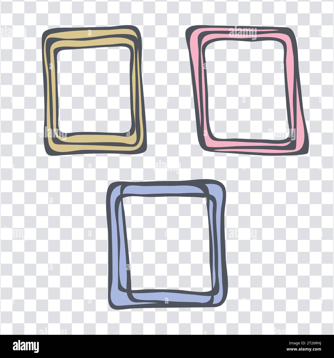 Comic frames, border, checkered background Set. Hand drawn ink blob ...