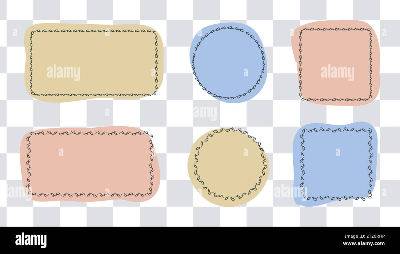 Frames, border and checkered seamless pattern Set. Hand drawn ink paint brush doodle line ...