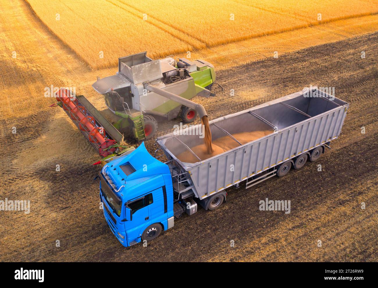 The Heart of Harvest: A Combine Loading Grains Stock Photo - Alamy