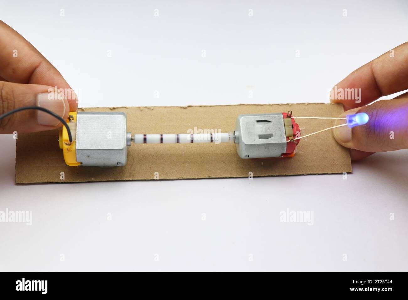 LED connected to ends of the dc motor terminals. Electrical energy ...