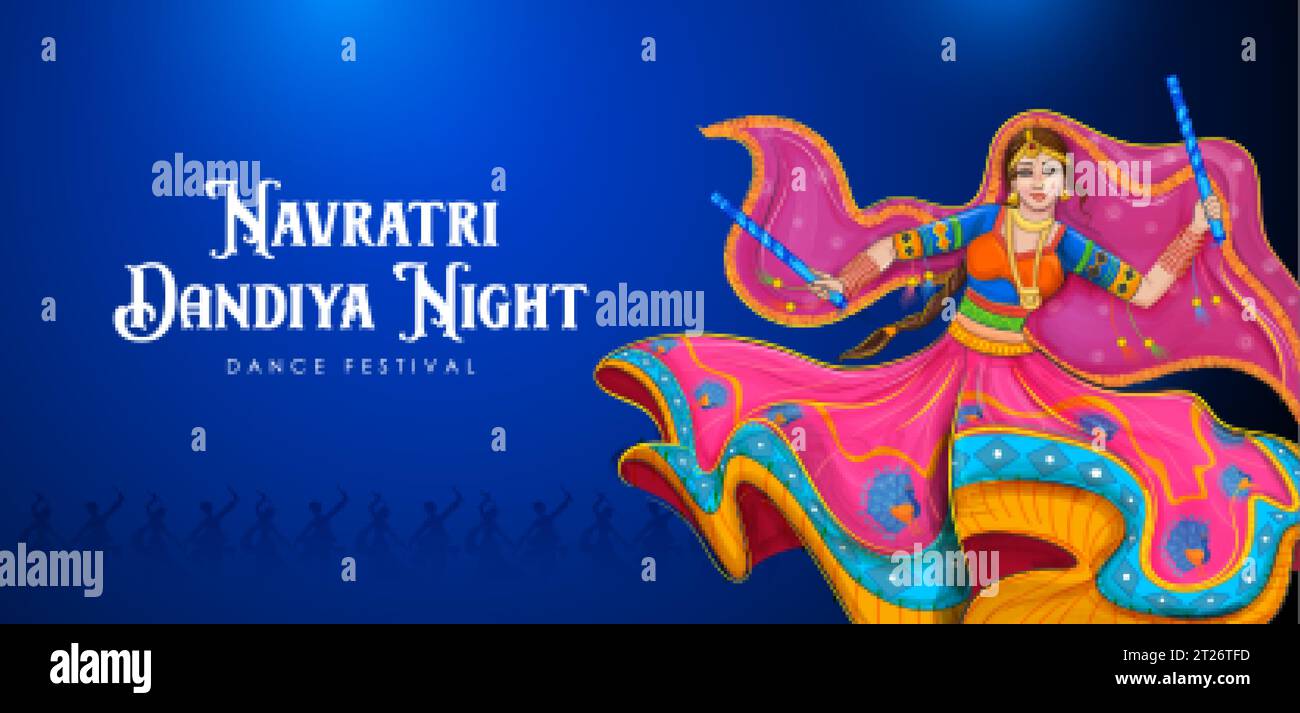 People playing Dandiya in disco Garba Night banner poster for Navratri ...