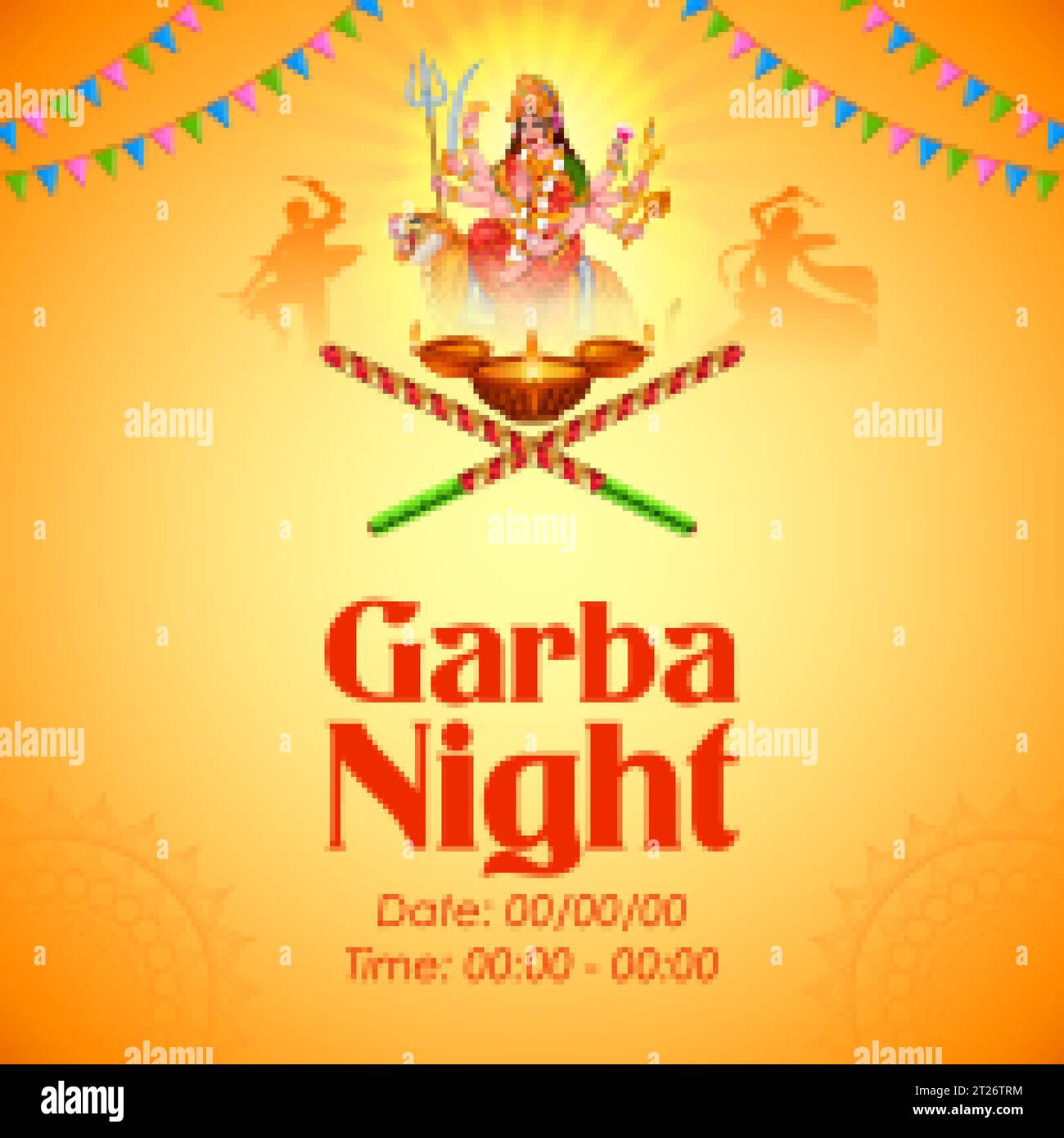 People playing Dandiya in disco Garba Night banner poster for Navratri ...