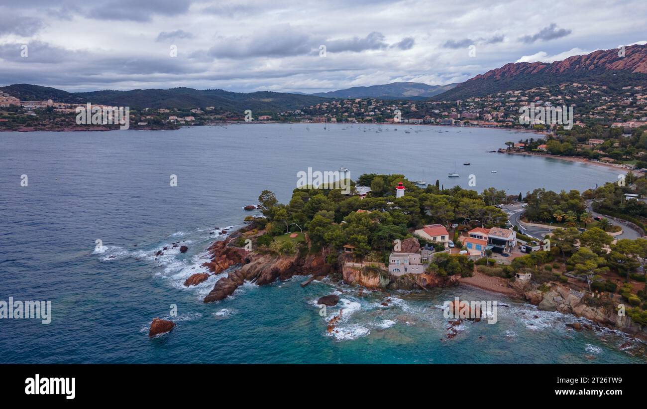 Aerial video of the Agay bay on the French Riviera. In the photography ...