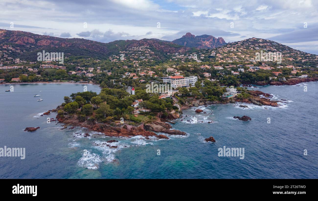 Aerial video of the Agay bay on the French Riviera. In the photography ...