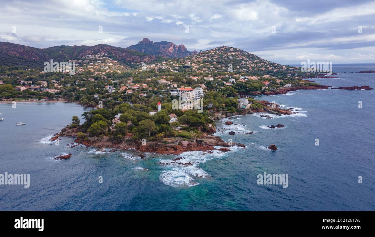 Aerial video of the Agay bay on the French Riviera. In the photography ...