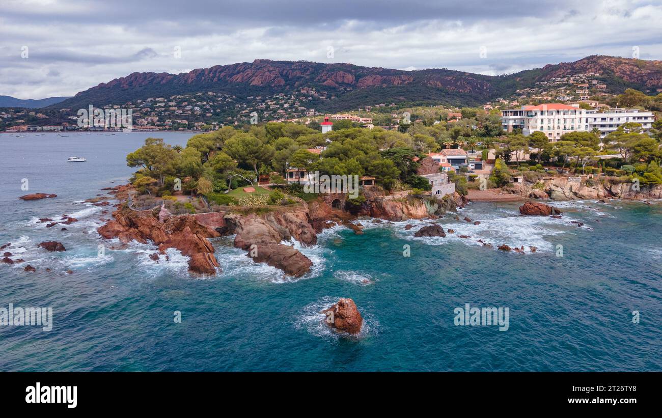 Aerial video of the Agay bay on the French Riviera. In the photography ...