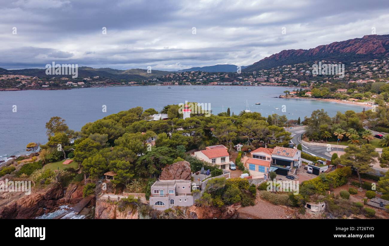 Aerial video of the Agay bay on the French Riviera. In the photography ...