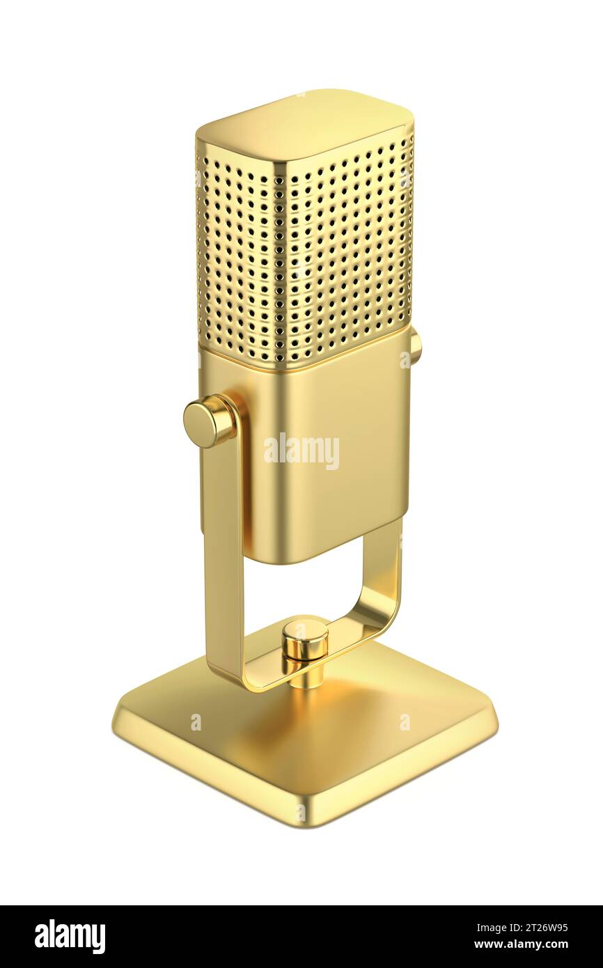 Gold studio microphone on white background Stock Photo - Alamy