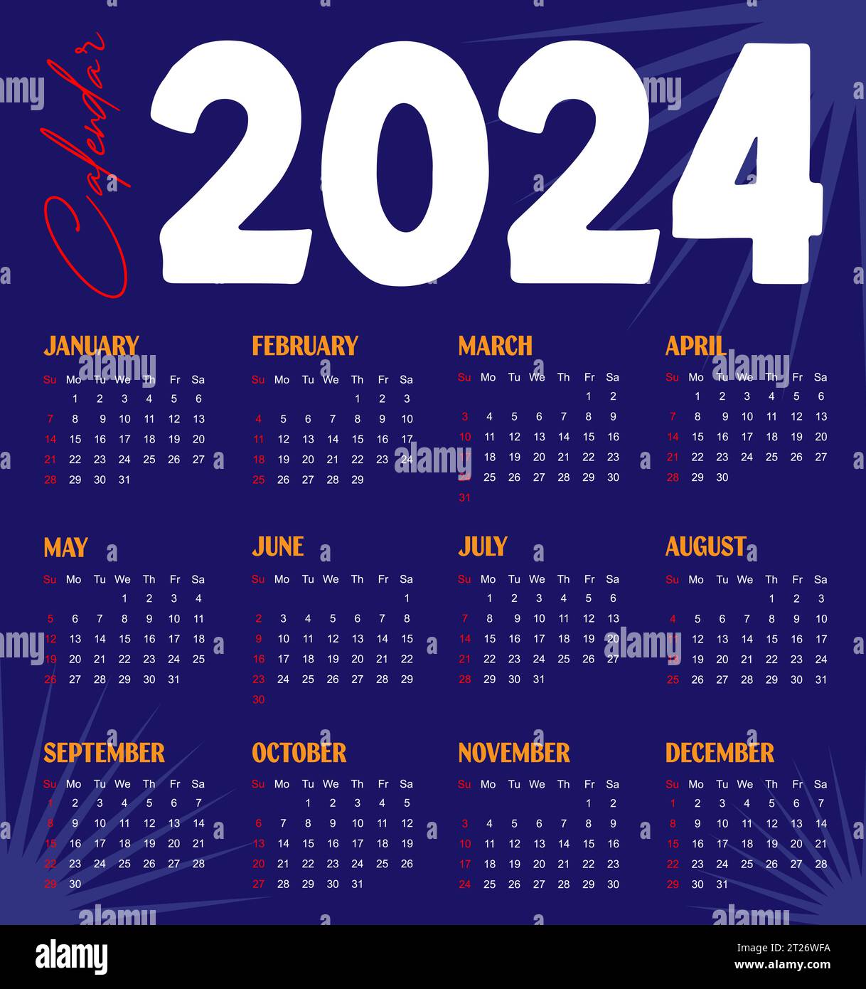 2024 calendar, for corporate, modern and clean, sleek style, vector ...