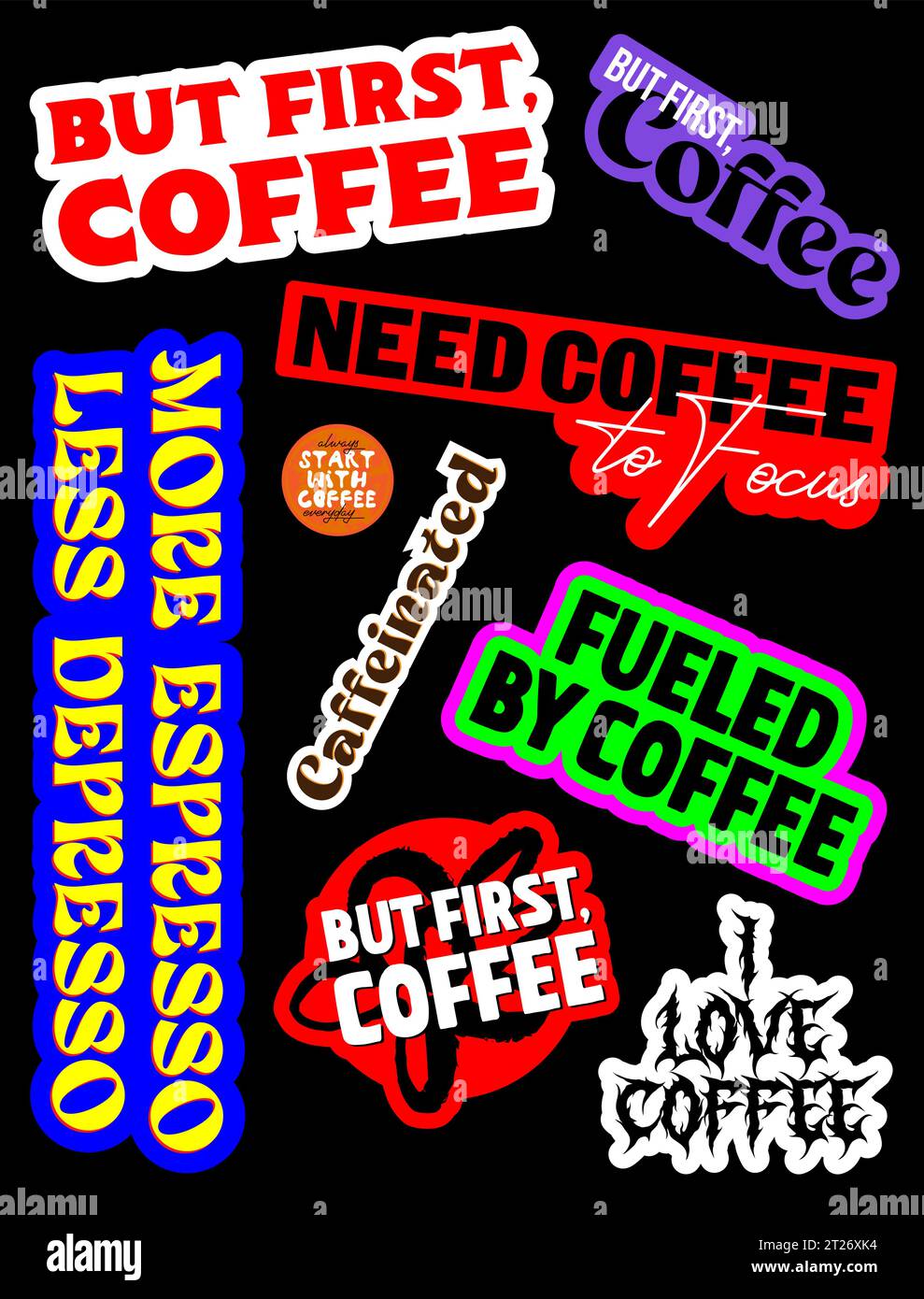 Coffee sticker set, for barista, coffee addict, Coffee shop decoration ...