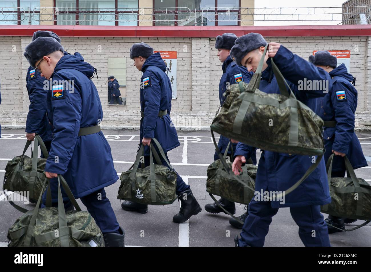 17.10.2023. Russia. Saint-Petersburg. Conscripts at the assembly point ...