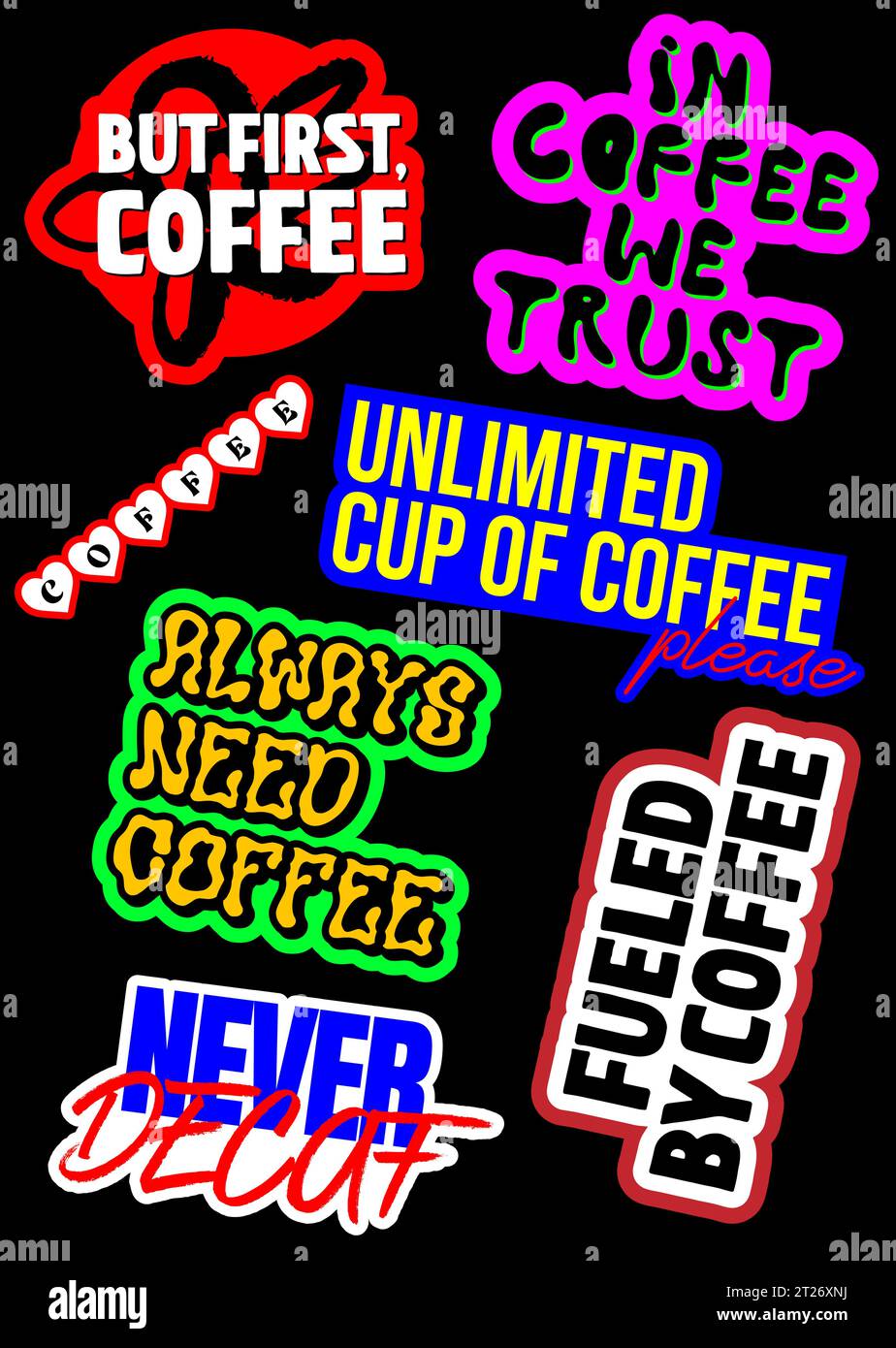 Coffee sticker set, for barista, coffee addict, Coffee shop decoration ...