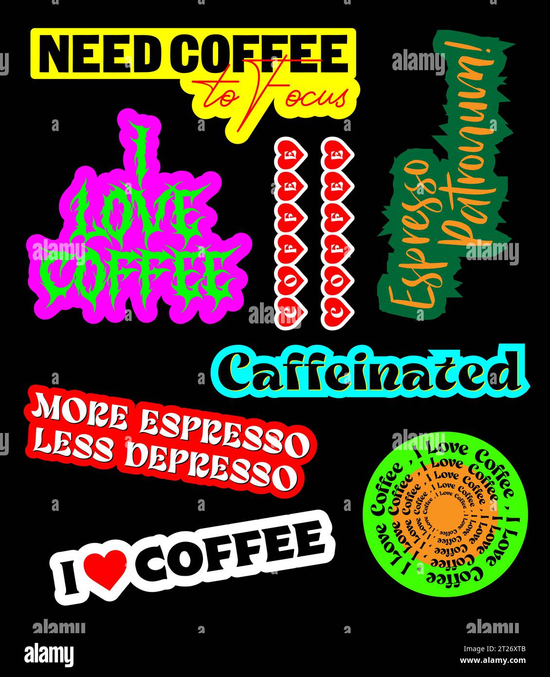 Coffee sticker set, for barista, coffee addict, Coffee shop decoration ...